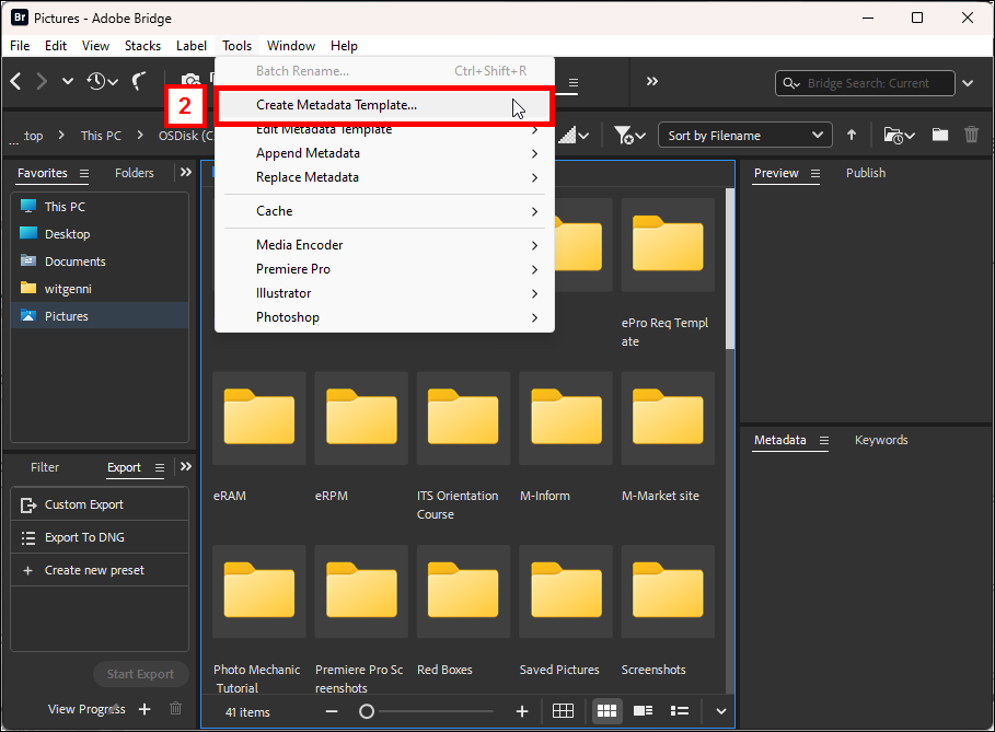 Setting up Adobe Bridge for DAC / ITS Documentation